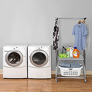 Seville Classics Closet Garment Organizer with Metal Hanging Rod Wardrobe Storage System w/Steel Shelves for Clothes, Shirts, Jackets, Coats, Blankets, Shoes