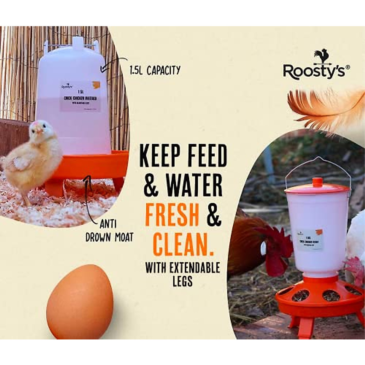 Roosty's Chick Feeder and Waterer Kit, Chicken Feeder and Waterer Set, 1.5kg Poultry Feeder and 1.5L Chick Waterer - Baby Chick Feeder, Baby Chick Waterer, Chicken Starter Kit, Baby Chicken Supplies