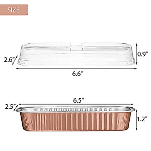 EUSOAR Disposable Aluminum Ramekins, 25pcs 6.8oz 6.5"x2.5"x1.2" Foil Baking Cups Pan with Lids，Rectangle Cupcake Containers Wrappers, Dessert Cheesecake Creme Brulee Ramekins Pan-Rose Gold