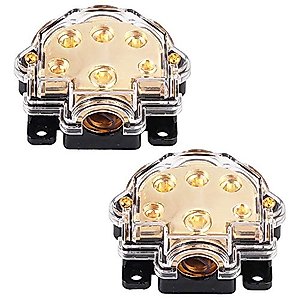 VonSom 5 Way Power Distribution Block, 1x 0 Gauge in, 2/4/8 Gauge Out Amp Power Distribution Ground Distributor Connecting Block for Car Amplifier Audio Splitter (2 Pieces)