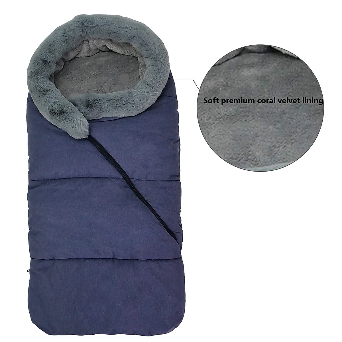 Baby Bunting Bag, Footmuff for Stroller Warm Sleeping Bag for Pushchair Stroller and Car Seat, Denim Blue