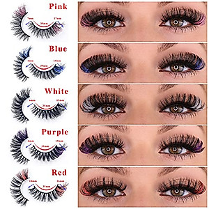 IFLOVEDEKD 10 Pairs Colored Lashes Russian Strip Lashes with 5 Colors 8 Styles Eyelashes Mix Wispy Faux Mink Fluffy Long False Eyelashes Reusable D Curl Lash Strips