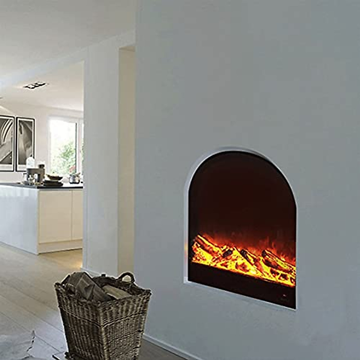 Electric Fireplace Stoves Electrical Fireplaces-Wall Mounted Arch Household Electric Fireplace Heater,Embedded Fireplace Core With Emulation Fire,recessed Mounting Heaters For Showroom Decoration