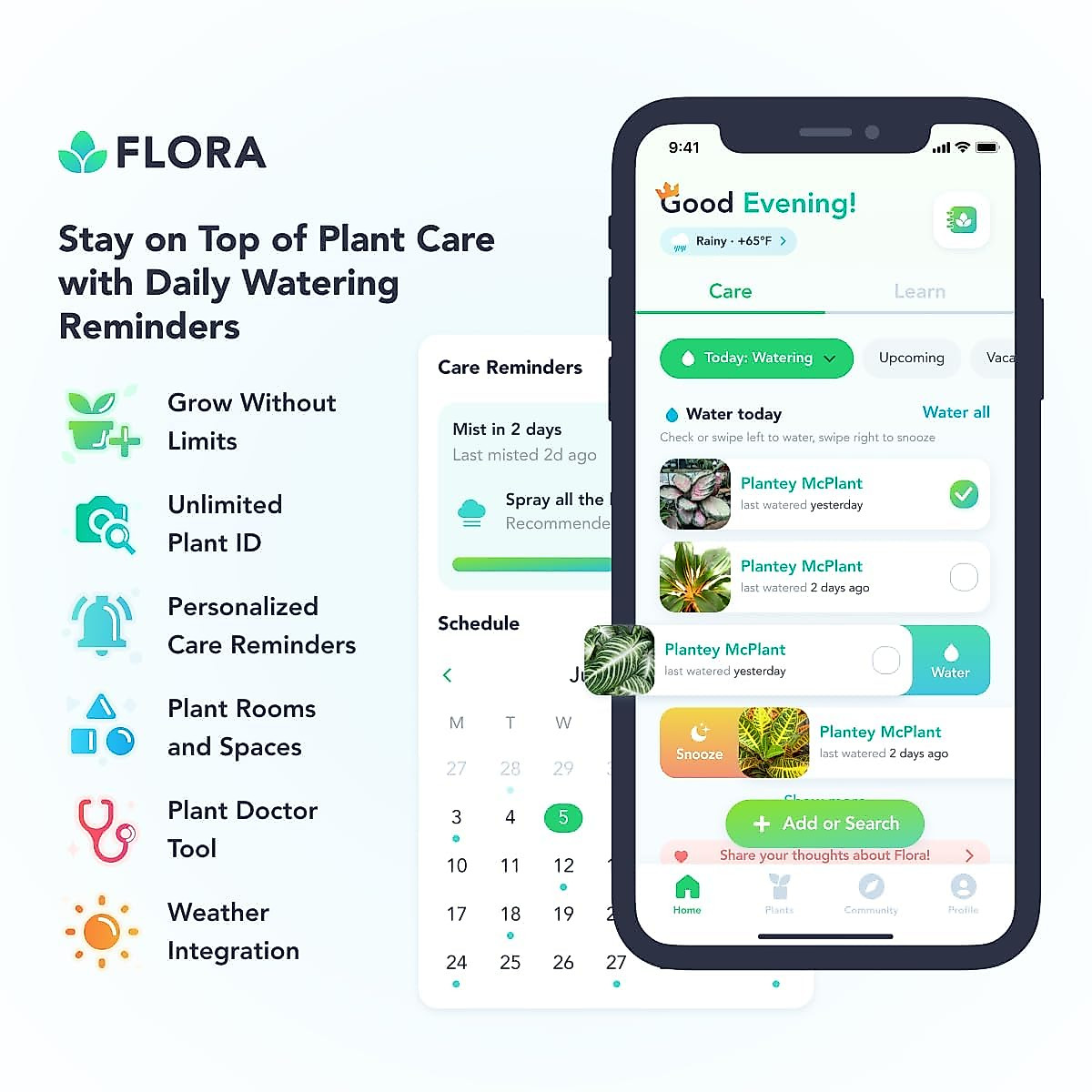 Flora Premium Plant Mister Spray Bottle Producing Gentle & Fine Mist for Precision Hydration, Dispersed Humidity & Moisture - Comes w App for Smart Plant Care - Plant ID, Plant Doctor Tool