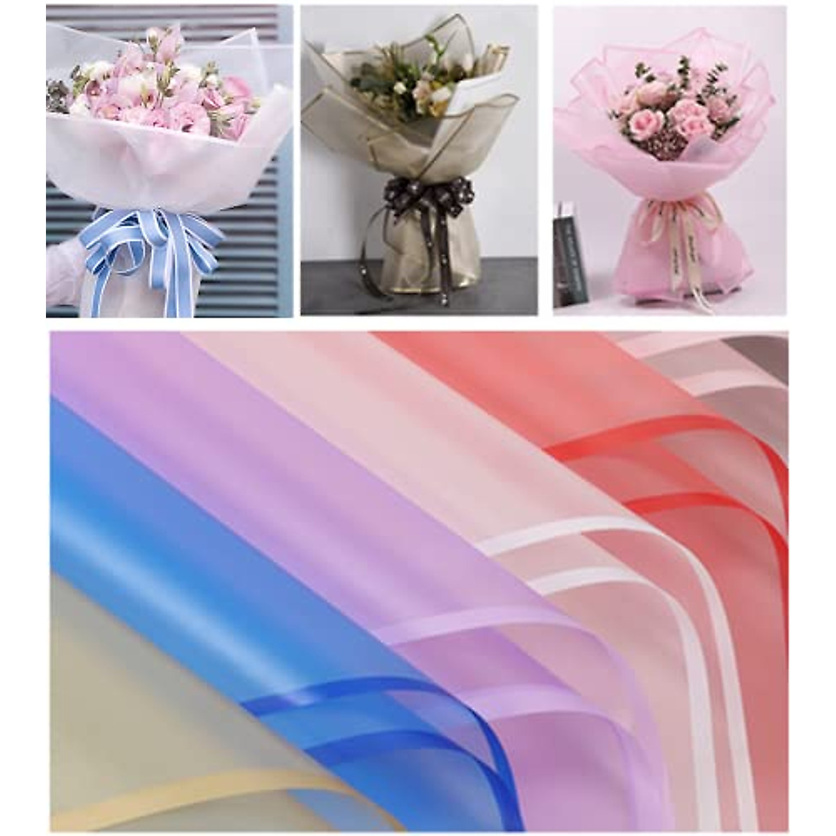 NatureMan 21Sheets /7 Colors edging TranslucentFlower Wrapping Paper,Florist Bouquet Supplies,DIY Crafts,Gift Packaging or Gift Box Packaging Paper, WaterproofFloral Wrapping Paper 22.8x22.8Inch