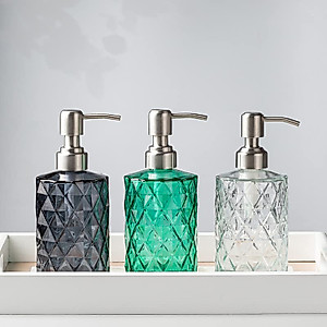 Easy Tang Glass Hand Soap Dispenser Bathroom Kitchen 12Oz with Silver Pump Refillable Liquid Dispenser (Magenta)