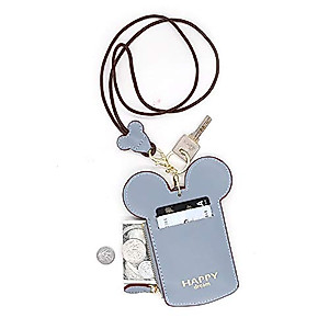 Ondeam ID Holder With Lanyard Badge Holder,PU Leather newchic Cute Animal Shape neck wallet for Women(Blue)