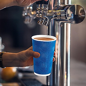 SIUQ 80 Pack 16 oz Disposable Coffee Cups with Lids and Straws, Insulated Ripple Wall To Go Paper Coffee Cups for Coffee, Hot Chocolate and Hot Tea Drinks - Navy