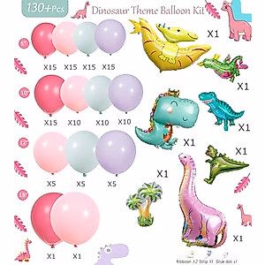 Pink Dino Balloon garland arch kit with Pastel Pink Purple Teal and Foil Dinosaur balloon for dinosaur Theme Party Decorations for Girl