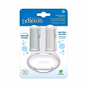 Dr. Brown's Silicone Finger Toothbrush for Baby with Travel-Storage Case, 3m+, Gray and Light Green, 2-Pack