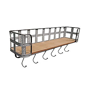 Designstyles Wall Shelf with Coat Hooks - Open Metal Rack with Wood Shelf for Storage and Display - Rustic, Vintage, Industrial, Farmhouse, Modern, Shabby Chic - Home and Office Décor