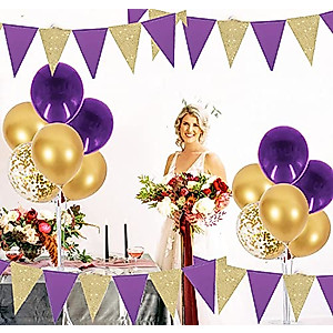 Graduation Party Decorations Purple Gold 2023 NYU/Purple Gold Birthday Party Decorations for Women/2pcs Triangle Bunting Banners for Women's 40th/50th Birthday Purple Gold Wedding Decorations