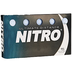 Nitro Long Distance High-Durability Golf Balls (15PK) All Levels Ultimate Distance Titanium Core High Velocity Great Stop & Sticking Ability Golf Balls USGA Approved-Total of 15-White