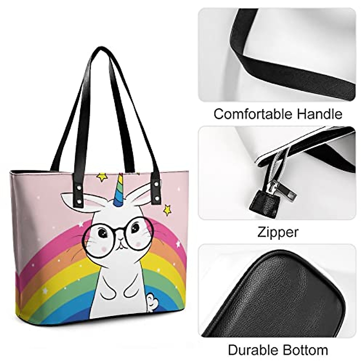 Womens Handbag Rainbow Unicorn Leather Tote Bag Top Handle Satchel Bags For Lady