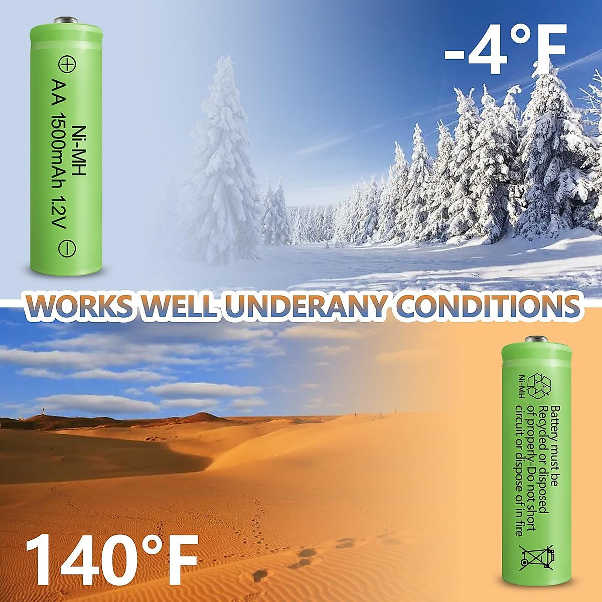 GENYESTAR AA Rechargeable Batteries NIMH 1.2V Double A 1500mAh High Capacity Solar Battery Low Self Discharge, Pack of 8