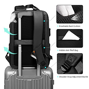 FENRUIEN Business Laptop Backpack for Men Fits 15.6 Inch, 4-layer Waterproof Backpack Computer Bag Daily with USB Charging for School Work Office College Airplane