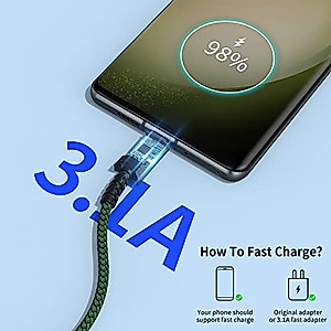 Car Carplay Cable for iPhone 15 15 Pro Max 15 Plus Cable, (3.3ft 2-Pack) USB A to USB C 3A Fast Charging Braided Charge Cord Compatible with Samsung Galaxy S20 S10 S9 S8 Plus,USB C Charger(Green)