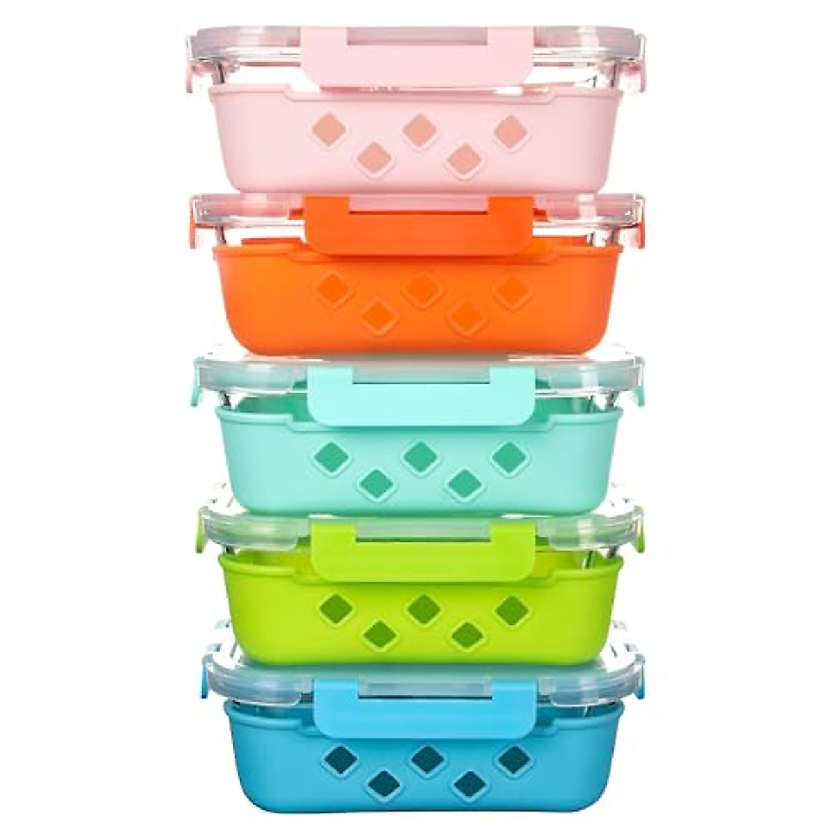 CYUFU 5 Packs 30oz Glass Meal Prep Containers, Glass Food Storage Containers with Lids, Airtight Glass Bento Boxes, Oven, Freezer and Dishwasher Safe (2 Compartments with silicone sleeves)