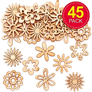 Baker Ross AT474 Flower Mini Wooden Shapes - Pack of 45, Woodcrafts for Kids to Design, Paint, Decorate and Then Use