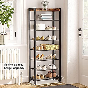 HOOBRO 8-Tier Shoe Rack and 8 Tier Narrow Shoe Rack, Stable and Sturdy, Shoe Storage Organizer, for Entryway, Hallway, Living Room, Rustic Brown