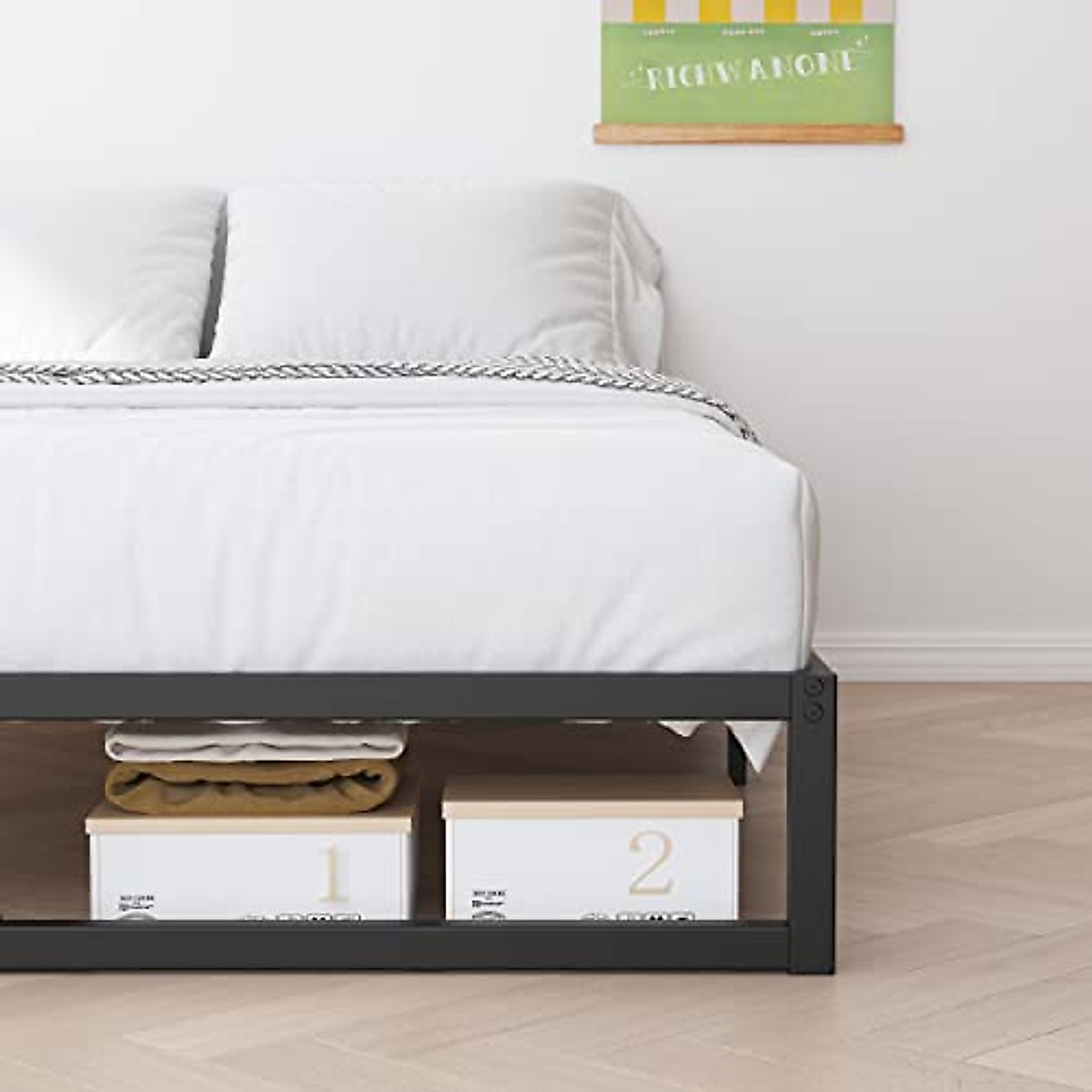 Richwanone 10 Inch Queen Bed Frame Metal Platform Mattress Foundation with Steel Slat Support, No Box Spring Needed, Easy Assembly, Black