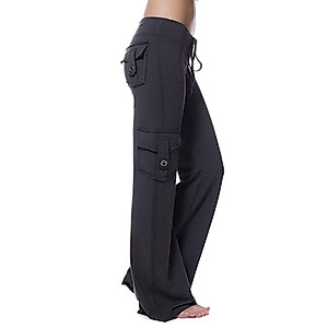 Womens Yoga Leggings Cargo Pants Stretchy Drawstring Elastic Waist Loose Trousers Side Pockets Wide Leg Yoga Leggings