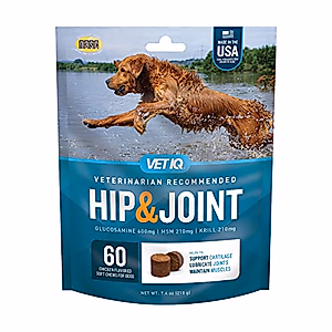 VetIQ Hip & Joint Supplement for Dogs, Anti Inflammatory Joint Support, Glucosamine, MSM, and Krill, Chicken Flavored Soft Chews, 60 Count