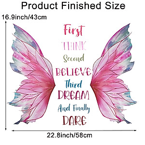 Pinenjoy Pink Butterfly Quotes Wall Decal Think Believe Dream Dare Inspirational Saying Wall Stickers Self-Adhesive Vinyl Wall Decor for Women Girls Bedroom Living Room Nursery