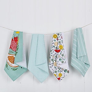 Folkulture Kitchen Towels with Hanging Loop, Set of 4, 100% Recycled Cotton Spring Dish Towels for Drying Dishes, 28"x20" Tea Towels or Decorative Kitchen Hand Towels for Farmhouse Décor (Fruity)