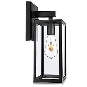MAXvolador Outdoor Wall Lantern, Exterior Waterproof Wall Sconce Light Fixture, Matte Black Anti-Rust Wall Mount Light with Clear Glass Shade, E26 Socket Wall Lamp for Porch(Bulb Not Included)