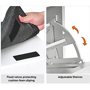 Homleke Shoe Storage Bench with 2 Flip Drawers, Entryway Bench with Padded Seat Cushion, Shoe Cabinet with 2 Barn Doors, 11.8" D x 47.2" W x 18.4" H, for Entryway, Living Room, Bedroom, White