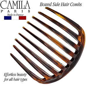 Camila Paris CP2431 French Hair Side Comb Small Rounded Tortoise Shell, French Twist Hair Combs, Strong Hold Hair Clips for Women Bun Chignon, No Slip Styling Girls Hair Accessories Made in France
