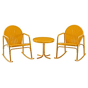 Crosley Furniture KO10020TG Griffith 3-Piece Retro Metal Outdoor Seating Set with Side Table and 2 Rocking Chairs, Tangerine Gloss