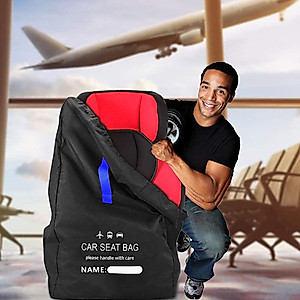 RAIFUJOIE Car Seat Bag Universal Fit Travel Bag Gate Check Bag with Adjustable Contrast Blue Back Straps with Padding Collapsible and Self Organizer Case Pocket