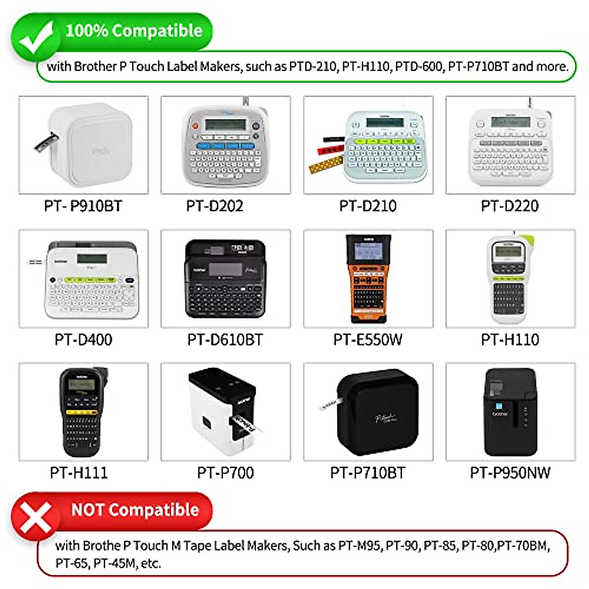 MarkDomain Compatible Label Tape Replacement for Brother P Touch Tze-131 Tze-231 Tze-335 Label Tape 12mm 0.47" (Black on Clear/White&White on Black) for P Touch PT-D210 Label Maker, Laminated, 3-Pack