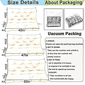 Outdoor Swing Replacement Seat Cushions Pad, 3 Seater Waterproof Non Slip Overstuffed Bench Cushion, Loveseat Cushions with Ties for Porch Garden Furniture Patio Lounger Bench(Khaki 40x60 inch)