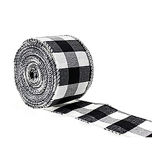 ATRBB White and Black Buffalo Plaid Ribbon Wired Edge Gingham Ribbon for Christmas Decoration and Bows Craft,10 Yards by 2.48 Inches (Style 1)