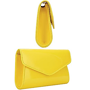 ZIUMUDY Patent Leather Evening Bags Envelope Clutches Shoulder Chain Bag Wallet Purse Handbag (Yellow)