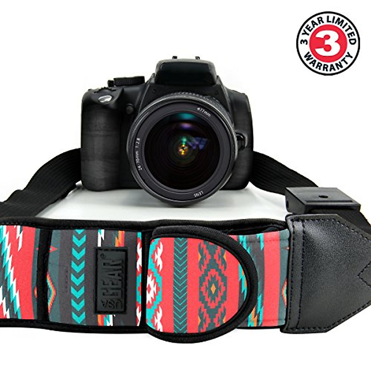 USA GEAR Camera Sling Shoulder Strap with Adjustable Neoprene, Safety Tether, Accessory Pocket, Quick Release Buckle - Compatible w/ Canon, Nikon, Sony and More DSLR and Mirrorless Cameras (Southwest)