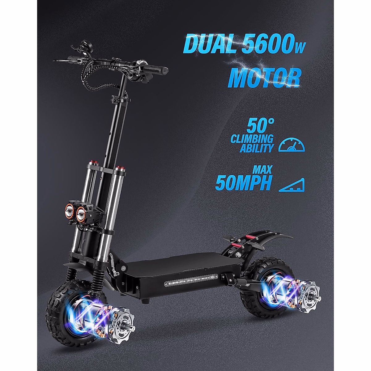 Electric Scooter Adults 50mph Max Speed,5600W 35Ah Dual Motor Electric Scooter with Seat,11" Fat Tire Foldable All-Terrain Electric Scooter Up to 65 Miles Long-Range Max Load 440lb