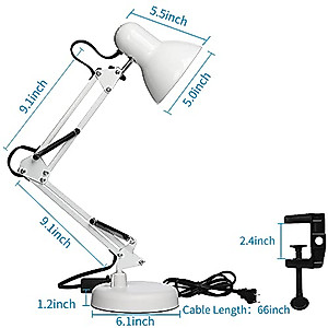 Gupuzm Led Desk Lamp with Clamp - Swing Arm Desk Lamp with 1 LED Cold Light Bulbs 6500K - Folding Table Lamp，Used for Office, Work, Study, Dormitory Reading and Eye Protection Desk Lamp (White-01)