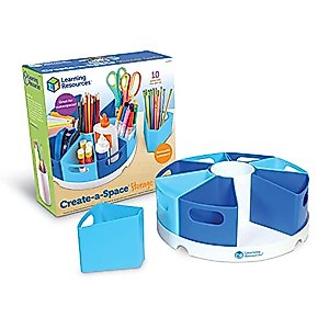 Learning Resources Create-a-Space Storage Center - Blue, Homeschool Storage, Fits 3oz Hand Sanitizer Bottles, Classroom Craft Keeper, 10 Piece Set
