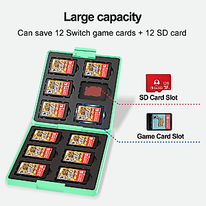 JINGDU JEMDO 12-Slot Switch Game Card Case Compatible with Switch Game & Micro SD Cards, Hard Shell, Soft Lining, The Cute Games Cartridge Holder Organizer Suitable for NS/Lite/OLED Game Card, Leaf