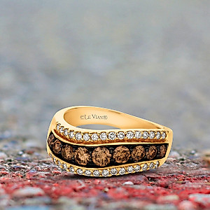 LE VIAN 1 1/5 Carat White and Chocolate Diamond Wavy Three Row Band Ring for Women in 14k Yellow Gold (H-I/Fancy Brown, VS2-SI1, cttw) Anniversary Promise Ring Size 7 by LeVian