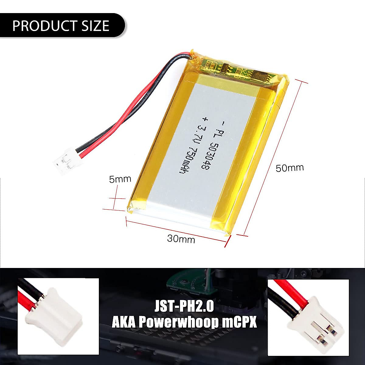 YDL 3.7V 750mAh 503048 Lipo battery Rechargeable Lithium Polymer ion Battery Pack with JST Connector