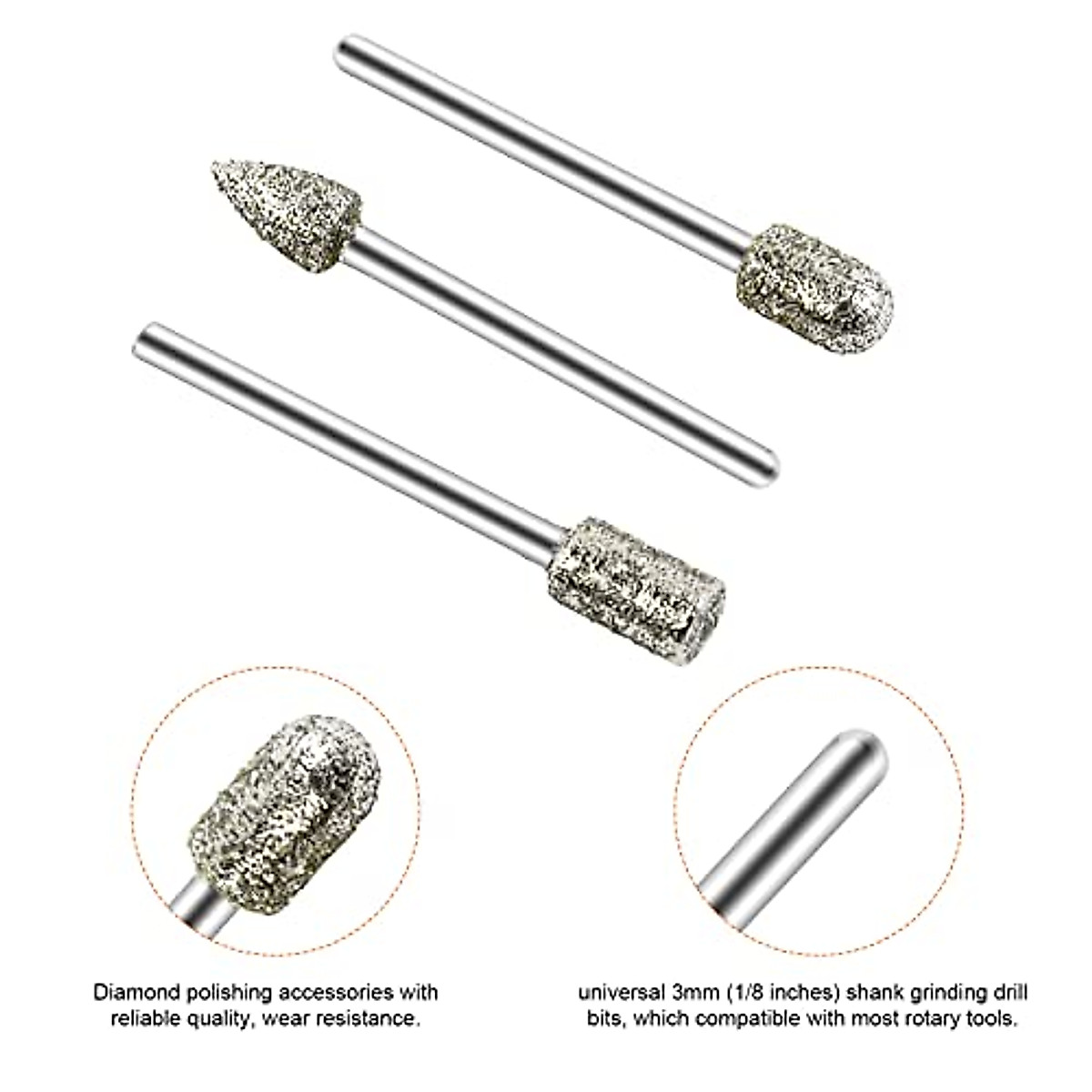 15pcs Diamond Burr Bits,HARDELL Rotary Engraving Bits Set with 1/8-inch Shank, Diamond-Coated Stone Carving Accessories Bit for Rotary Tools