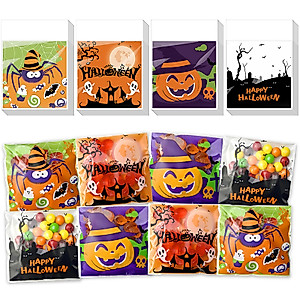 200Pcs Halloween Cellophane Candy Bags Self Adhesive Clear Cookie Treat Bags Gift Bags for Halloween Party Supplies (3.94 x 3.94 In)