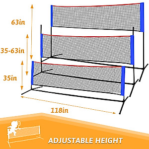 Kapler Height Adjustable Tennis Net - Kids Volleyball Badminton Pickleball Net for Driveway Beach