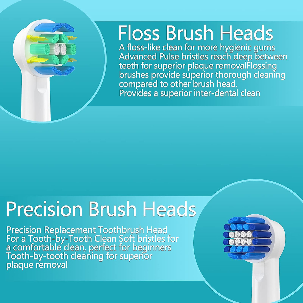KHBD 16 Pack Replacement Heads for Oral B Braun- Includes 4 Sensitive Brush, 4 Precision Brush, 4 Deep Cleaning, 4 Floss Cleaning Toothbrush Heads