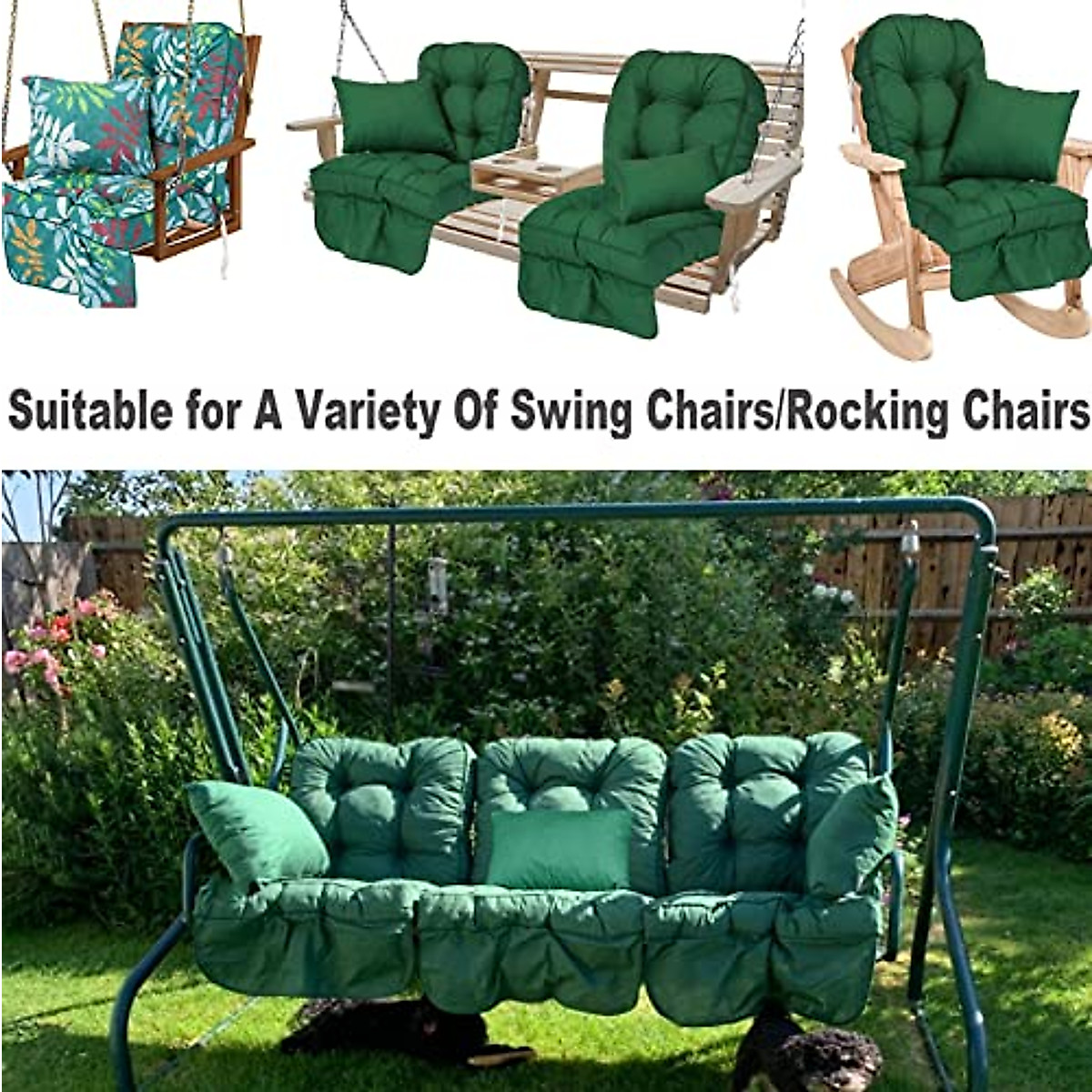 3 Pack Replacement Swing Cushions for High Back Outdoor Chair, Waterproof Deep Seat Cushions with Matching Scatter Cushion Patio Indoor Non Slip Rocking Chair Pads with Ties(Khaki 3 Pack)